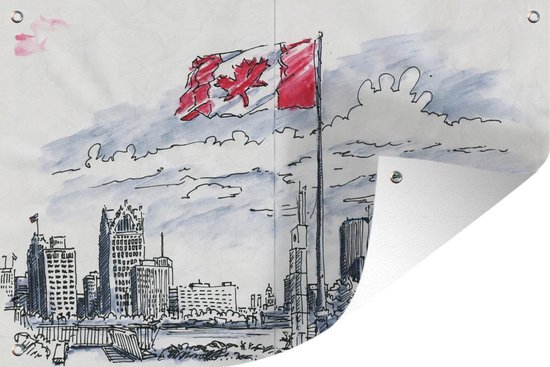 Illustration d'un drapeau canadien devant l'affiche de jardin Detroit ...