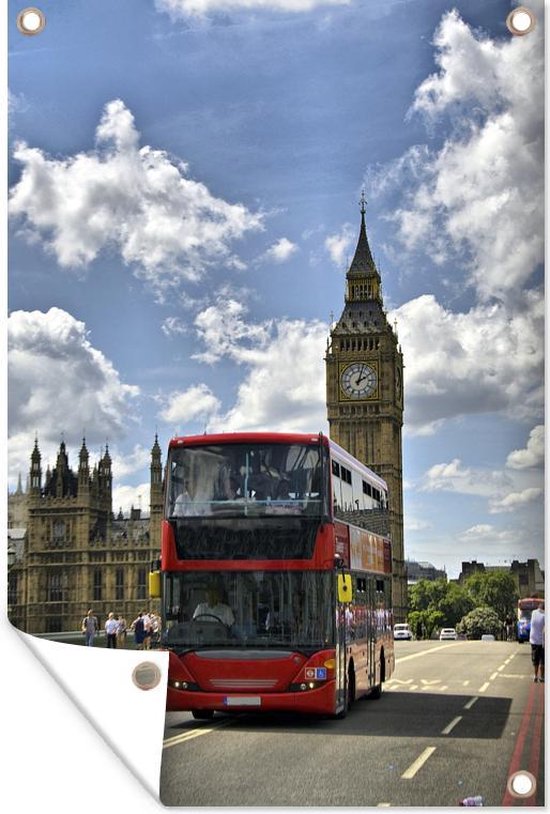 Tuindecoratie Een rode bus midden in Londen - 40x60 cm - Tuinposter ...