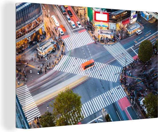 Canvas Schilderij Luchtfoto van de zebrapaden bij het Aziatische Tokio ...
