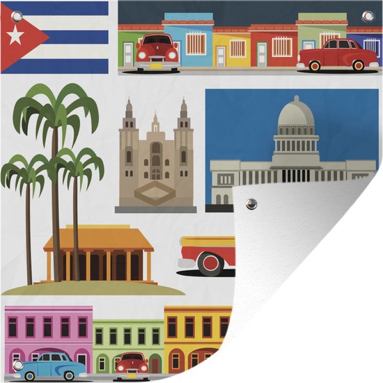 Tuinposters Een collage over het eiland Cuba in een illustratie - 50x50 ...