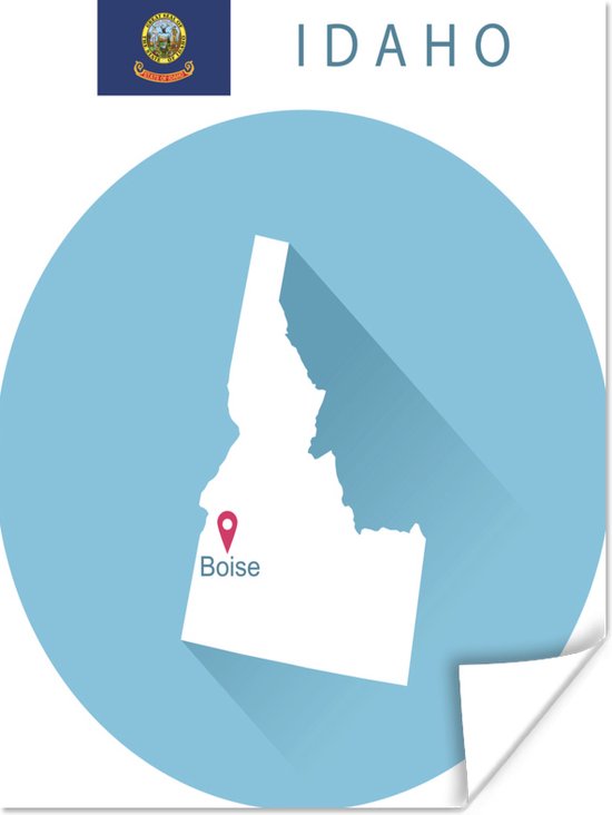 Une illustration de Boise, Idaho avec le drapeau affiche 30x40 cm ...