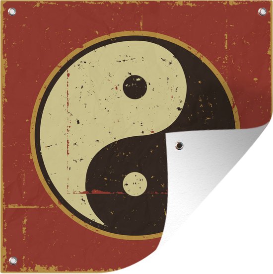 Une illustration du Yin et du Yang sur fond rouge affiche de jardin ...