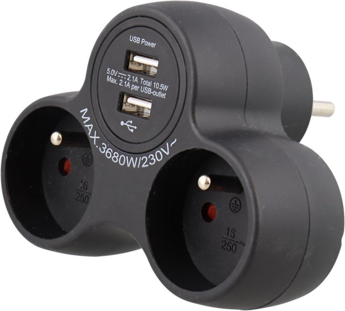ProMax - Duo verdeelstekker - 2 stopcontacten + 2 USB aansluitingen ...