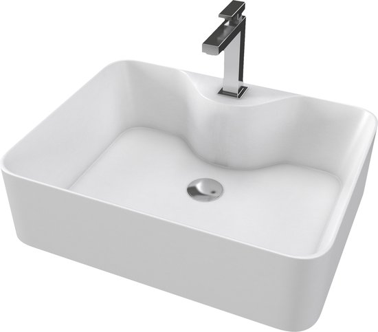 Rechthoekige witte keramische wastafel - 48x37x13,5 cm - RECTANGULAR | bol