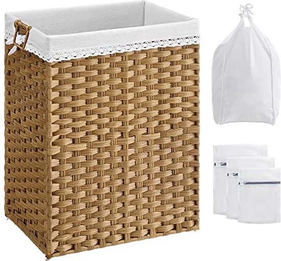 Wasmand - Mand - Geweven - Uitneembare 2 Stoffen Waszakken - 90 L ...