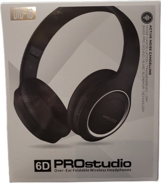 6D Pro-Studio Wireless Headset UID-10 Met Active Noise Cancelling Zwart ...