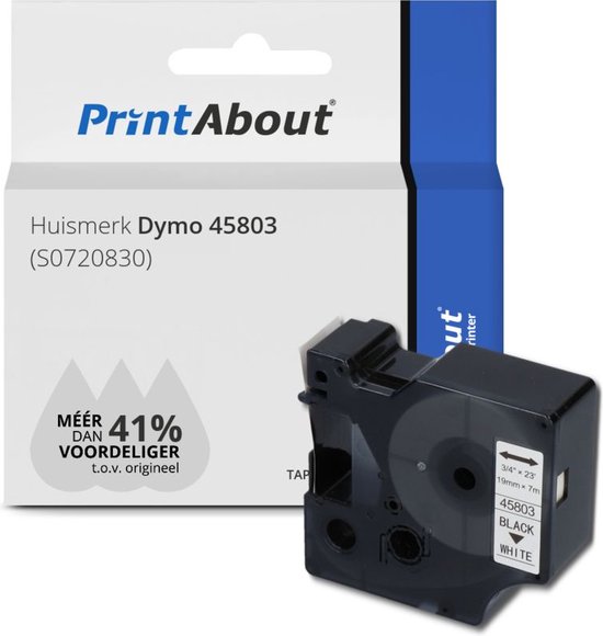 Huismerk Dymo 45803 (S0720830) Tape Zwart op wit (19 mm) | bol.com