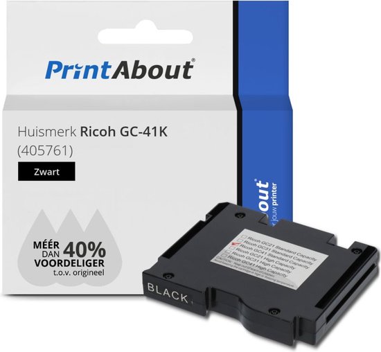 PrintAbout huismerk Inktcartridge GC-41K (405761) Zwart geschikt voor Ricoh | bol.com