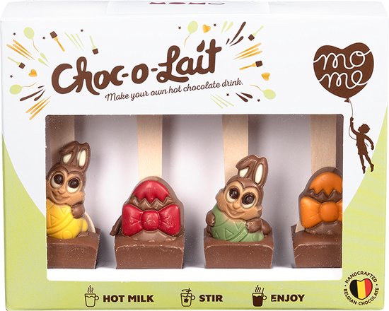 Choc-o-lait Geschenkset "PASEN": 4 chocoladesticks met paasdecoratie | bol