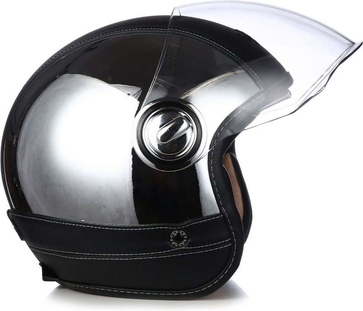 SOXON SP-889 PRO Urban Chrome en leren jethelm met vizier motorhelm, M ...