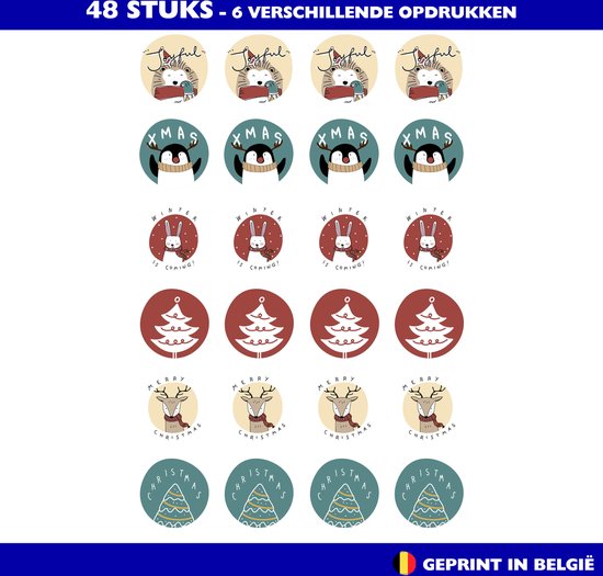 Stickers Kerstmis | Christmas | Feeststicker | per 48 | Sluitzegel ...