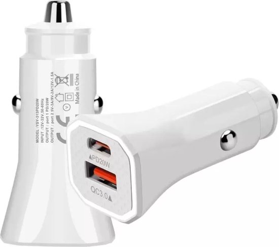 Autolader Usb A And Usb C Auto Oplader Usb Usb C Autolader 2 Poorten
