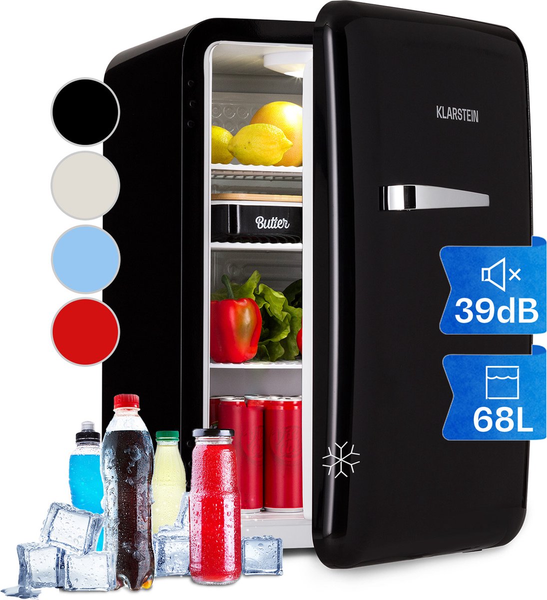 Audrey retro koelkast 70 liter 3 schappen 2 deurvakken ...