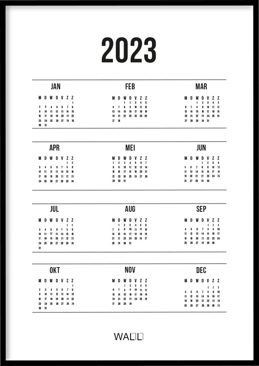 Jaarkalender 2023 Poster - 30x40cm – WALLLL | bol