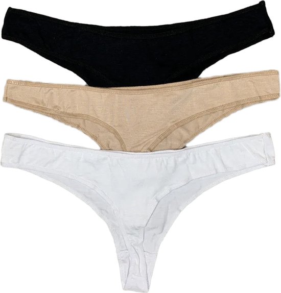 Bamboe Dames String - 3 stuks - Maat XL - Bamboe damesstring - Zwart ...