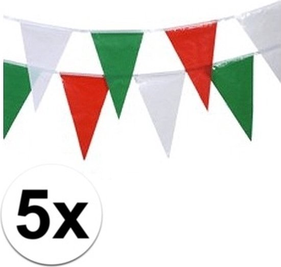 5x vlaggenlijn groen/rood/wit - 4 meter - slingers | bol