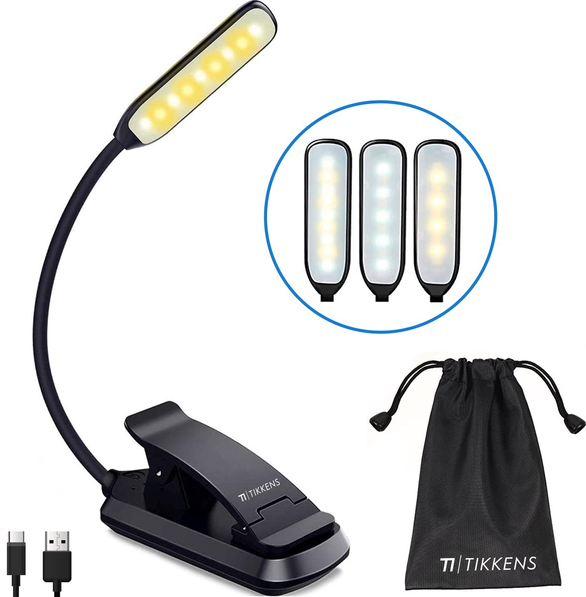 Tikkens LED Leeslampje voor Boek - Leeslamp Bed - Boeklamp USB ...