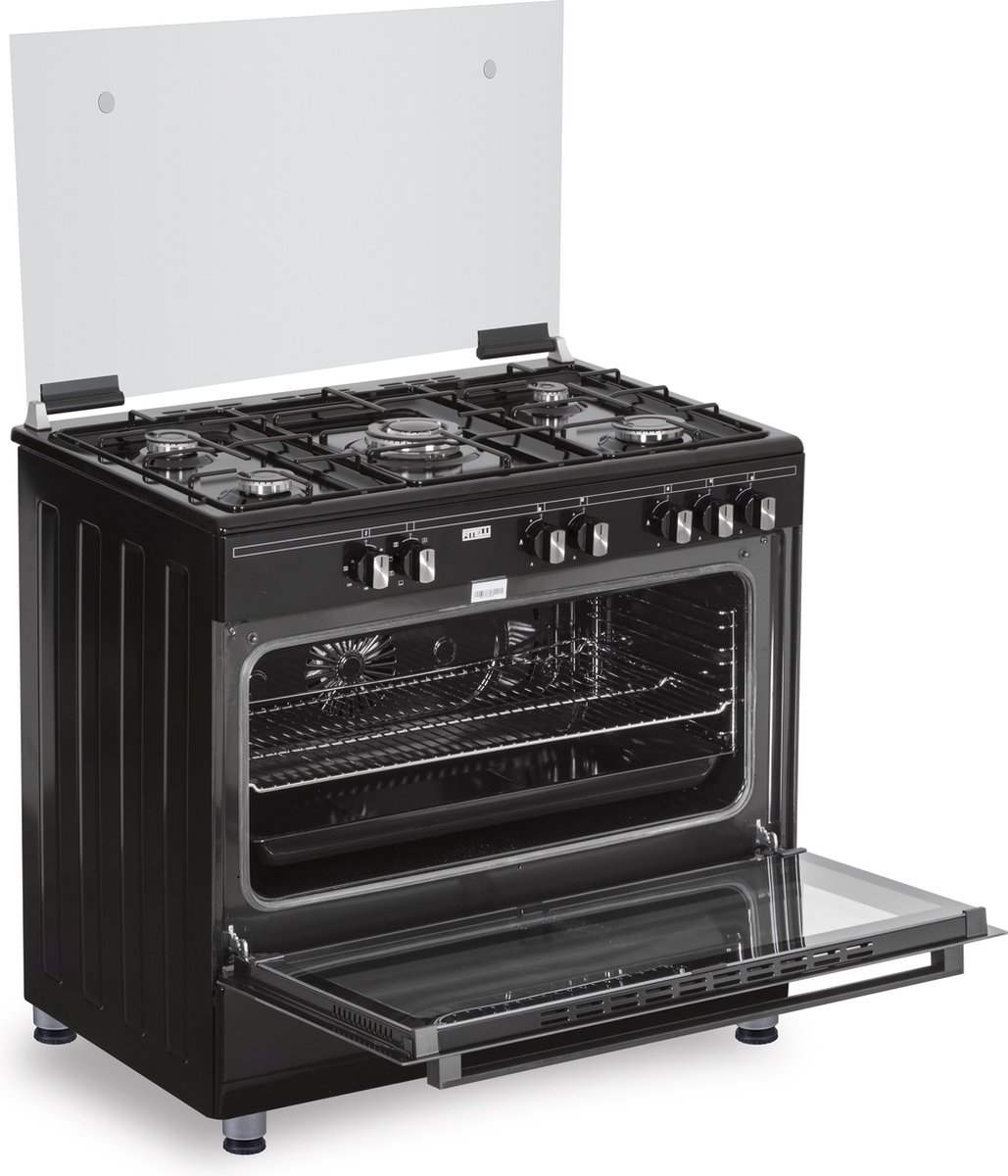 Fitelli FG9001ZW zwart gasfornuis 90cm breed met hetelucht | bol.