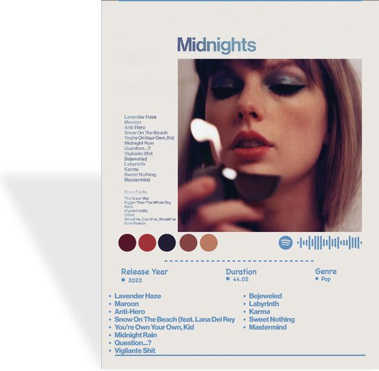 Affiche de Taylor Swift (sans cadre) - Midnights Album Cover Poster ...