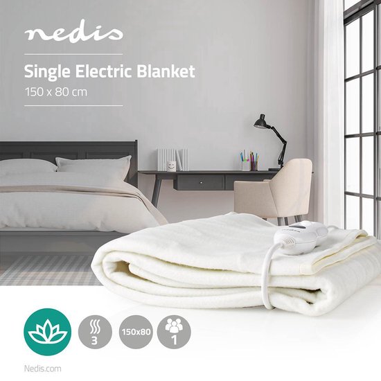 Nedis Elektrisch deken | 150x80cm | Elektrische deken 1 persoons | Wit ...