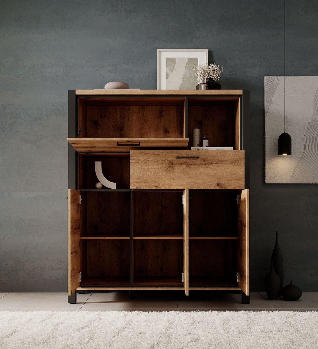 Meubella - Kast Acapulco - Eiken - Zwart - 120 cm | bol.com