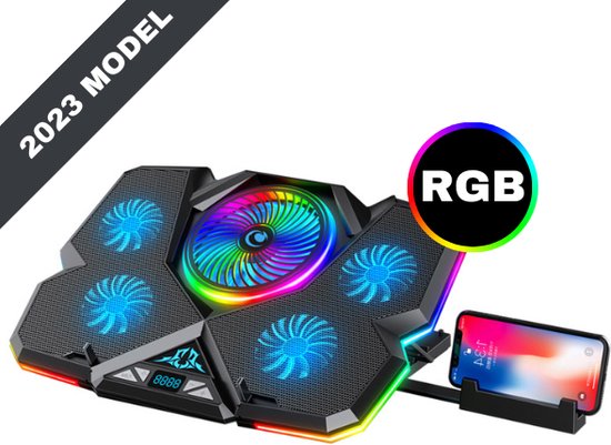 CoolCold Laptop Cooler + Telefoonhouder - Laptop Cooling Pad - Laptop Koeler - RGB - 5... | bol.com