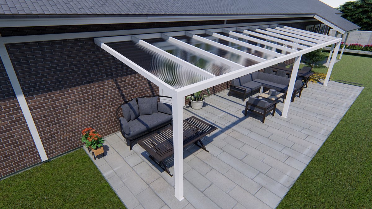 Benelux Veranda 10 mt x 3 mt – Cream – Helder Polycarbonate - inclusief ...