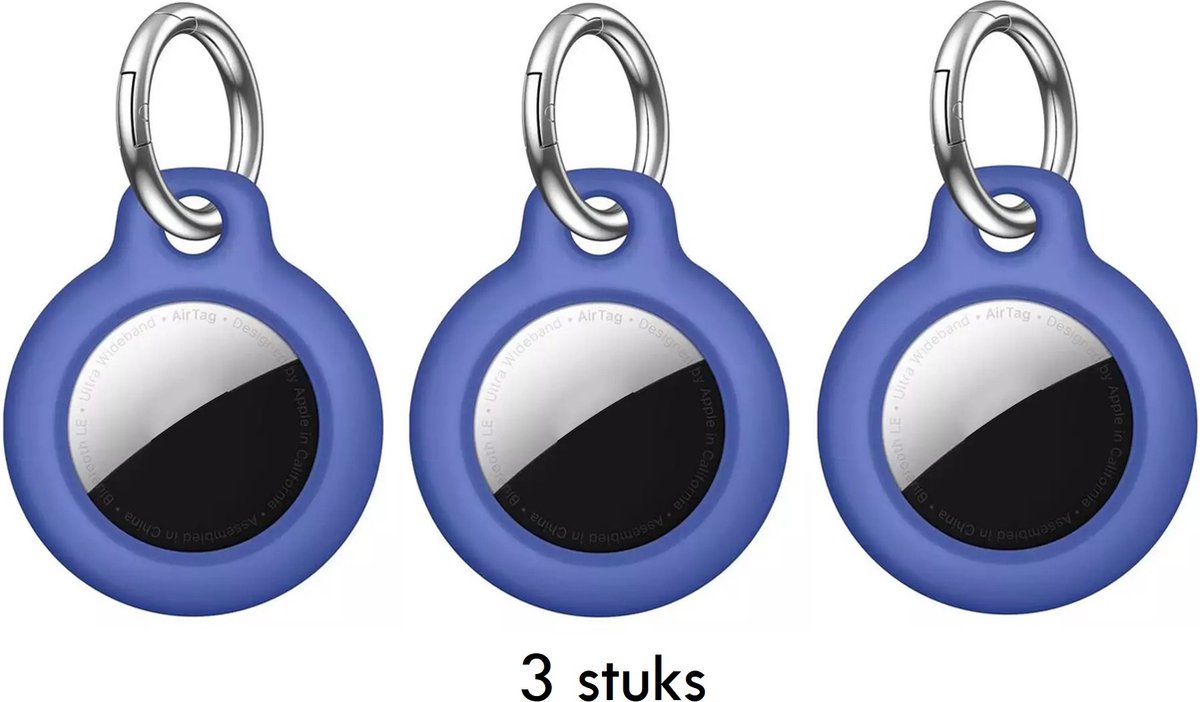LunaLux® - Set van 3 sleutelhangers voor Apple AirTag - Hard case - Hoesje - Blauw -... | bol.com