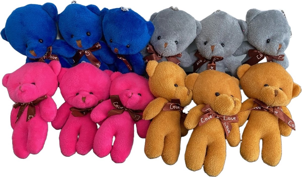 Kleine Teddy Beertjes Sleutelhangers 12 stuks | 12x8cm | Verschillende ...