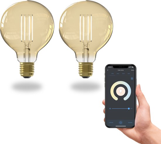 Calex Slimme Lamp - Set van 2 stuks - Wifi LED Filament Verlichting - Globe 9,5cm -... | bol.com