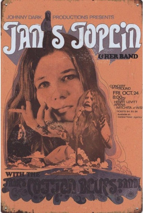 Wandbord Concert Muziek - Janis Joplin With The Janes Cotton Blues Band | bol