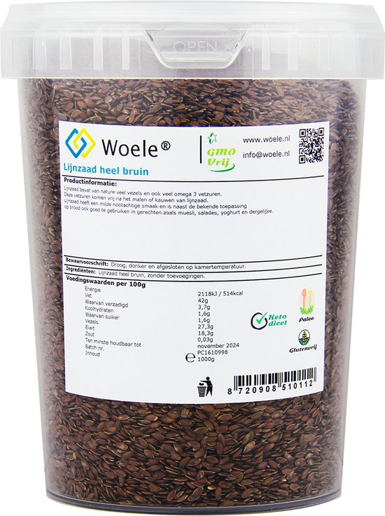 Woele lijnzaad heel bruin GMO vrij 1000g | bol