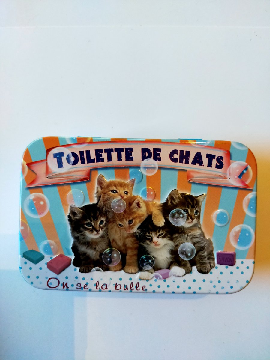 Metalen zeepblik met opdruk Toilette de chats – Vintage voorraadblik ...