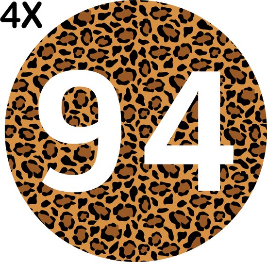 Containerstickers Huisnummer "94" - 25x25cm - Panter Print Cirkel met ...