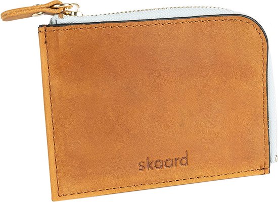 skaard Dames portemonnee | klein | echt leer, bruin/ijsblauw, Small ...