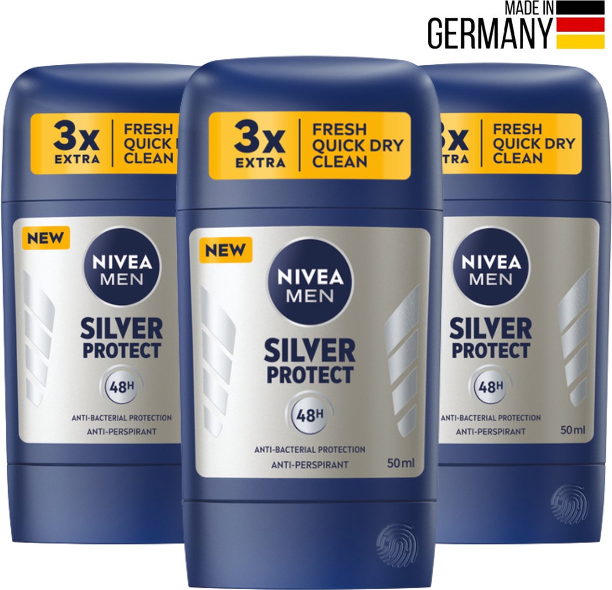 Nivea Men Silver Protect Deodorant - Deo Stick Mannen - 3 x 50 ml ...