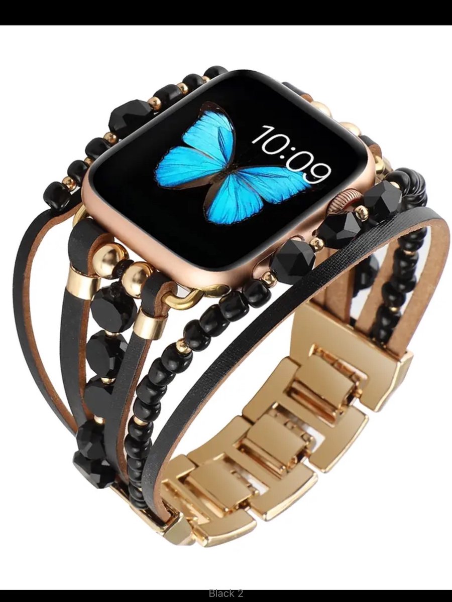 Apple Watch bohemian horloge bandje 42/44/45 mm Boho chic Zwarte kralen ...