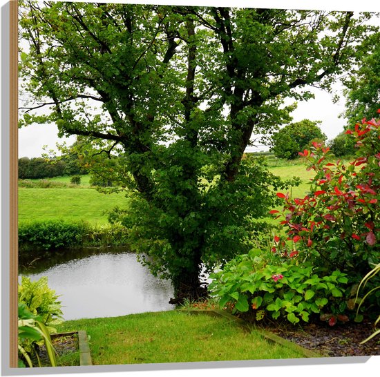 Hout - Groenkleurig Park Vol Bloemen - 80x80 cm - 9 mm dik - Foto op ...