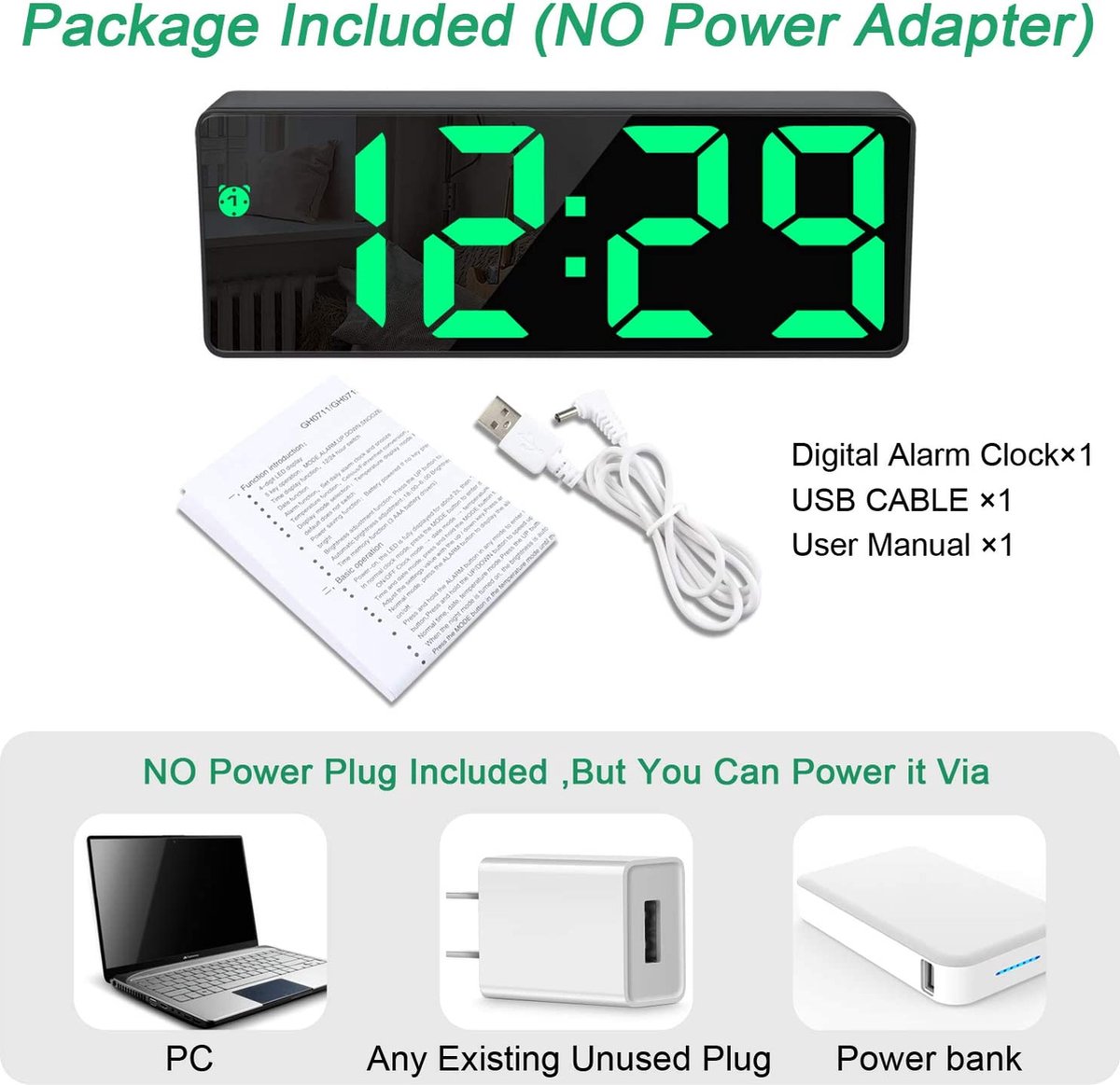 Digitale wekker, led-display met groot aantal en sluimerfunctie ...