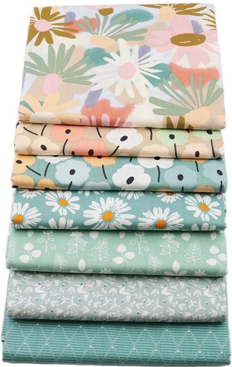 Pakket van 7 lapjes stof - verschillende designs - oud groen - zacht ...