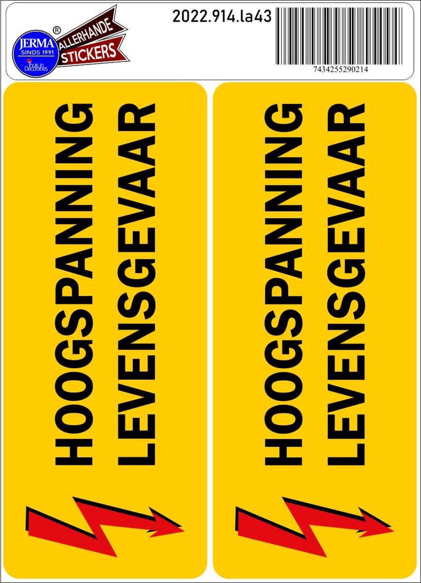 Hoogspanning levensgevaar waarschuwing sticker set 2 stuks. | bol.com