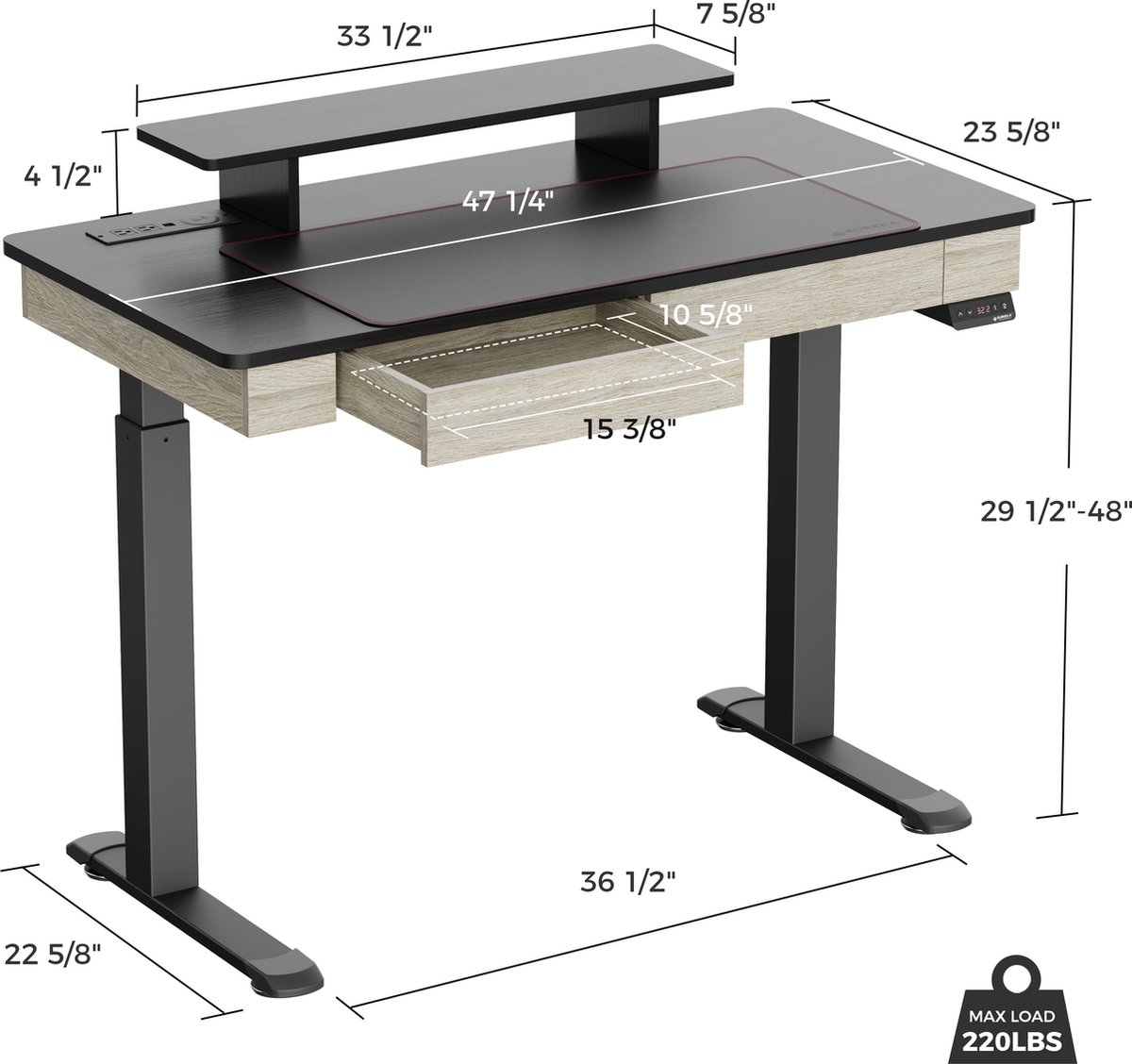 Eureka Ergonomique - I47- Deux tiroirs - Bureau assis-debout électrique ...