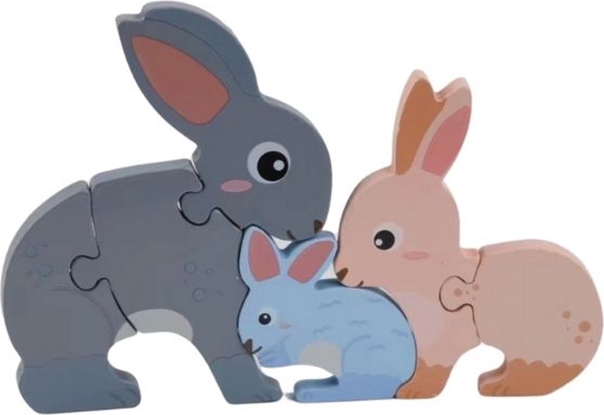 Houten kinderpuzzel - Konijn -Konijnen - Dieren familie - jigsaw puzzel ...