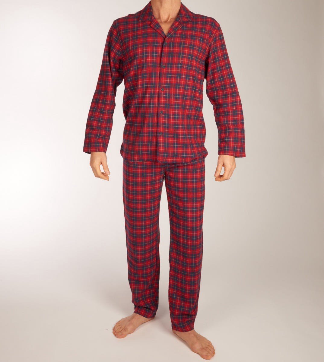 TOM TAILOR heren pyjama flanel met knoopjes - donkerrood geruit - Maat ...