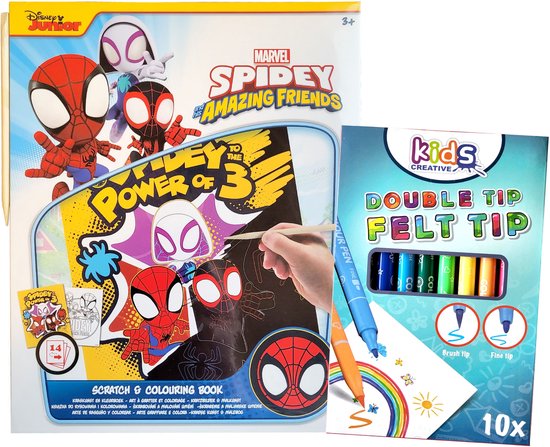 Marvel Spiderman - Kleurboek met 14 kleurplaten en 14 x scratch art in ...
