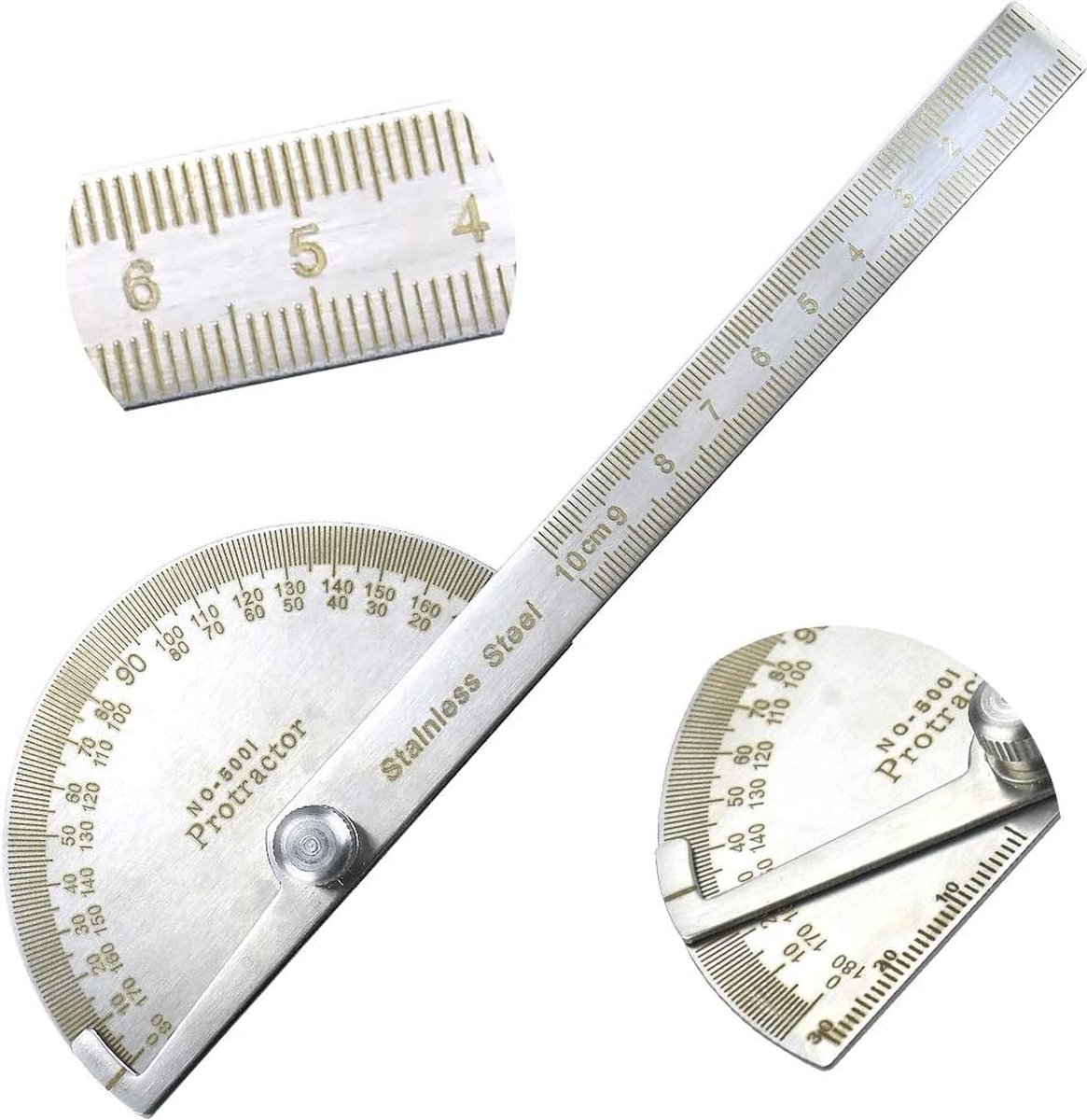 Roestvrij staal metalen gradenboog ronde kop 0-180 graden hoek liniaal arm hoekmeters... | bol