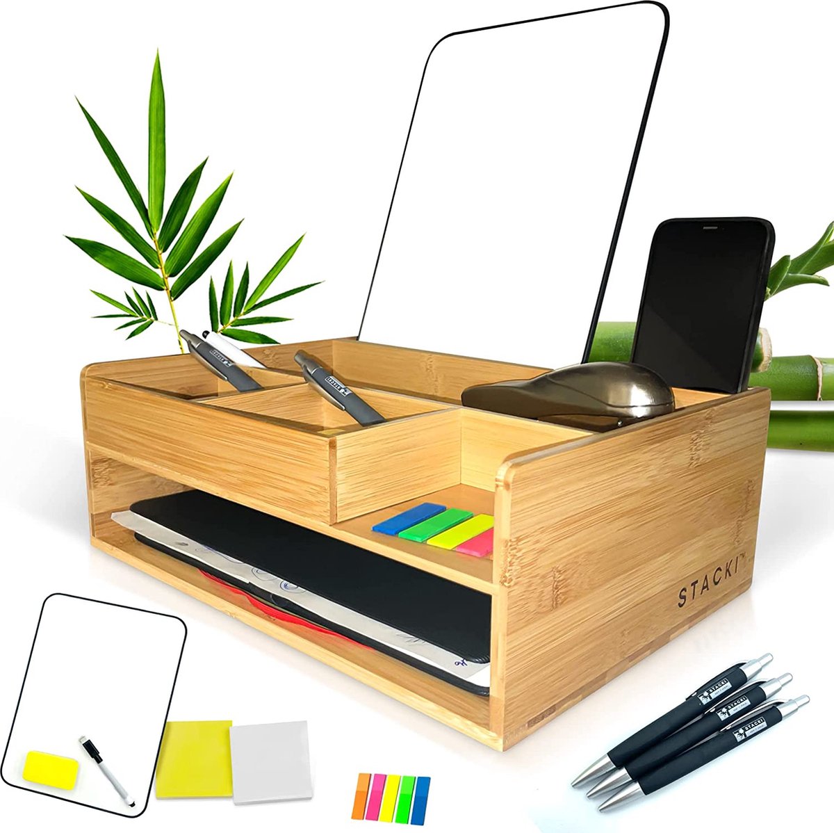 STACKI Bureau-organizer van hout met extra whiteboard, bureau-organizer ...