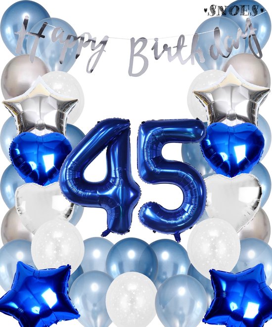 Snoes Ballonnen 45 Jaar Set Mega Blauw Zilver Ballon - Compleet Feestpakket... | bol.com