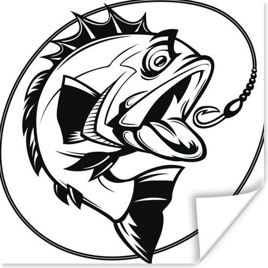 Une illustration de bande dessinée d'un poisson avec un crochet poster ...