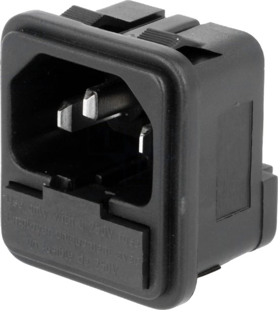 Soldeerbaar C14 Chassis - Met zekering houder - 250V - 10A - Zwart | bol